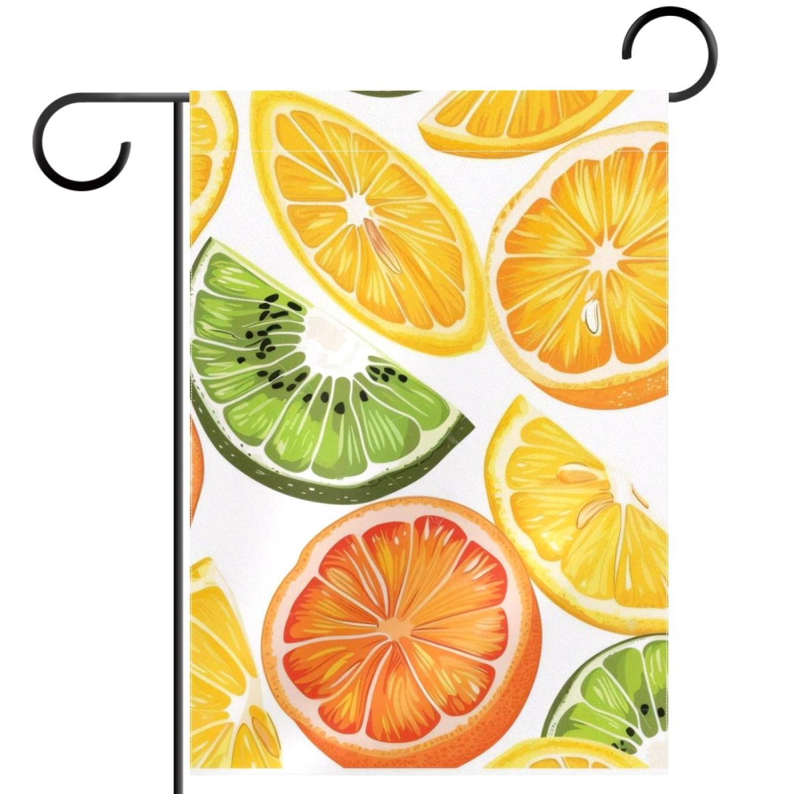 Lemons and Sliced Fruits Summer Background Garden Flag Double Sided ...