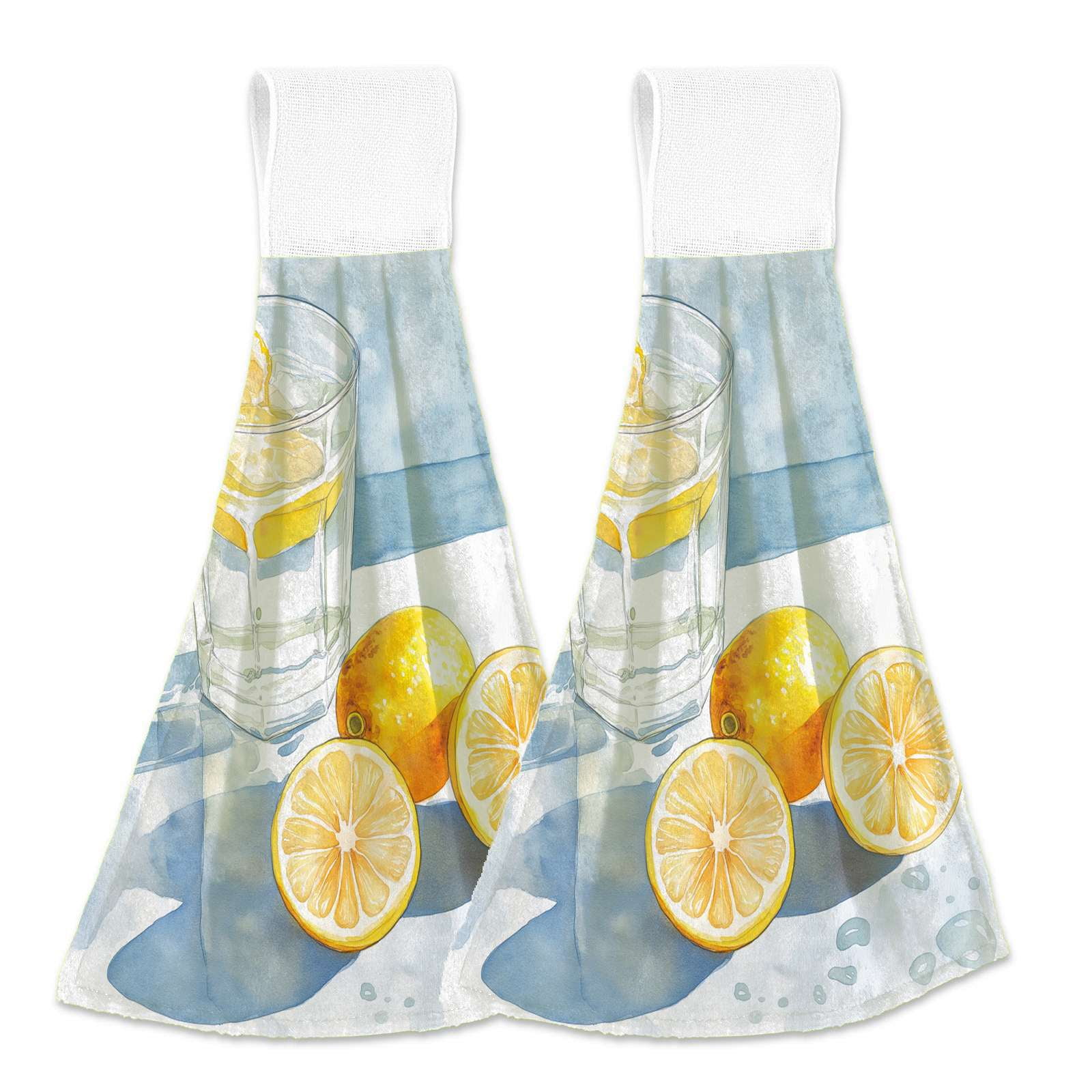 Lemons and Water Glass Hanging Kitchen Hand Towels Sets with Loop Hand ...