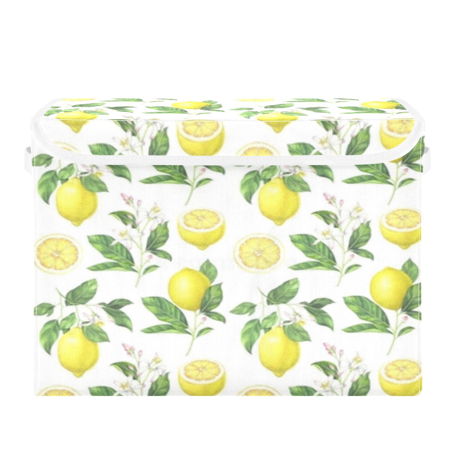 Lemons flowers white background Large Toy Box Chest Storage with Flip ...