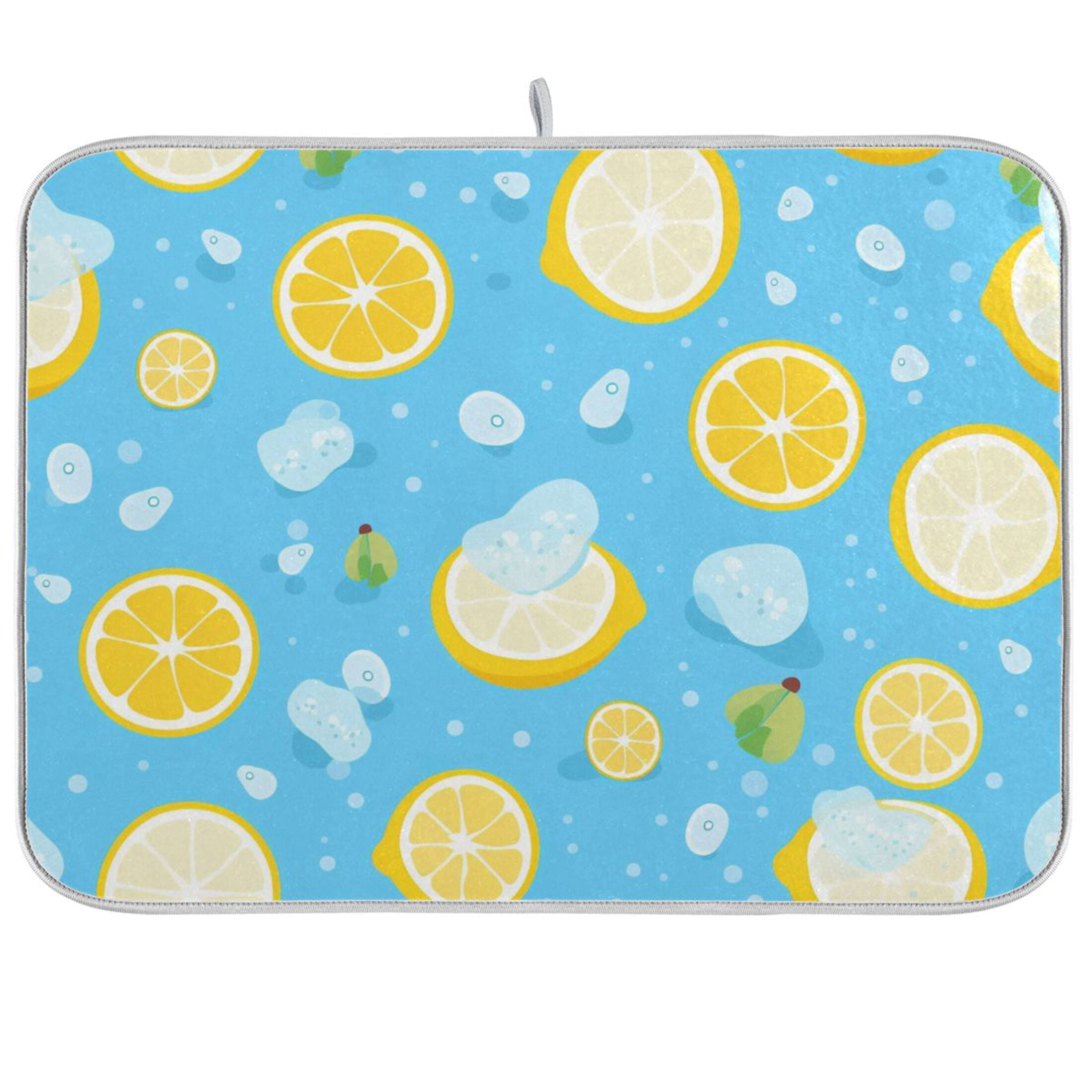 Lemons in Blue Dish Drying Mat Microfiber Kitchen Pad Large Counter ...
