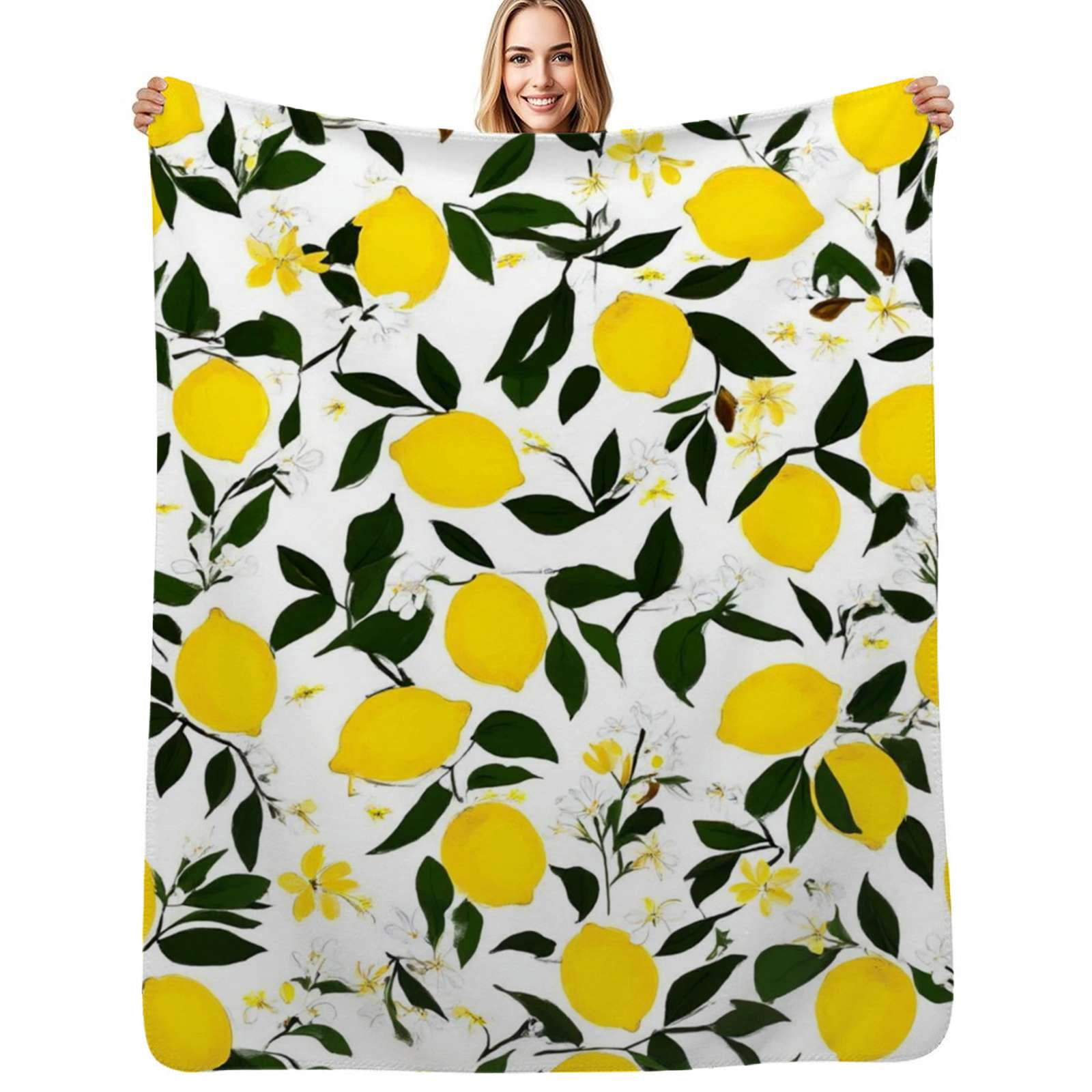 Lemons leaves flowers white background Flannel Blankets Soft Throw ...