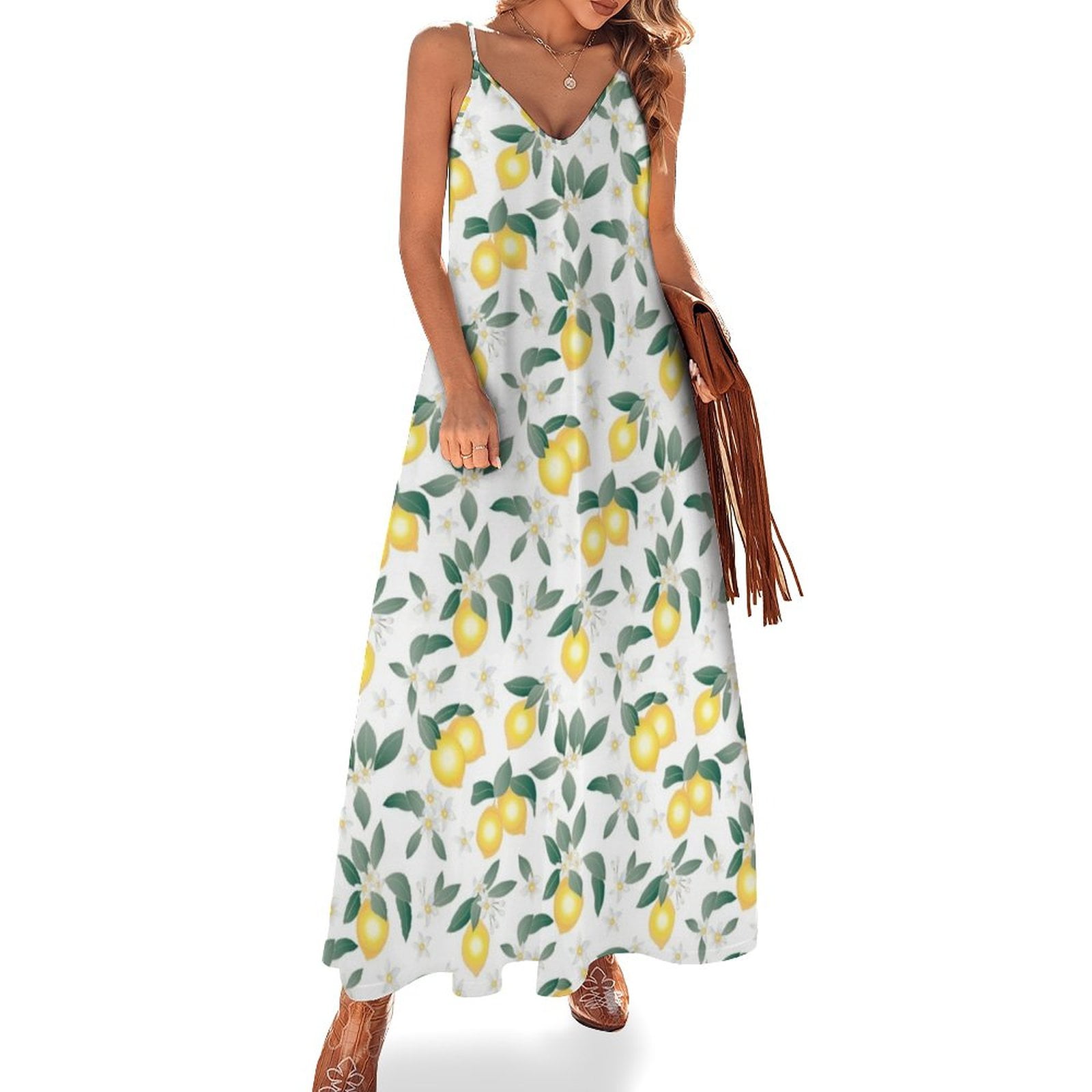 Lemons on White Sleeveless Dress Women's summer dress sexy short ...