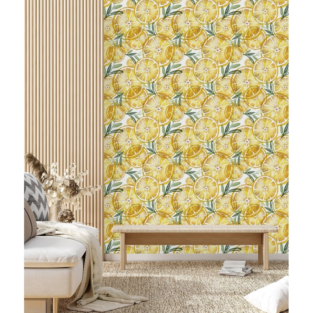 Lemons on White Wallpaper Pre-Pasted - 25"W x 125"H - Walmart.com