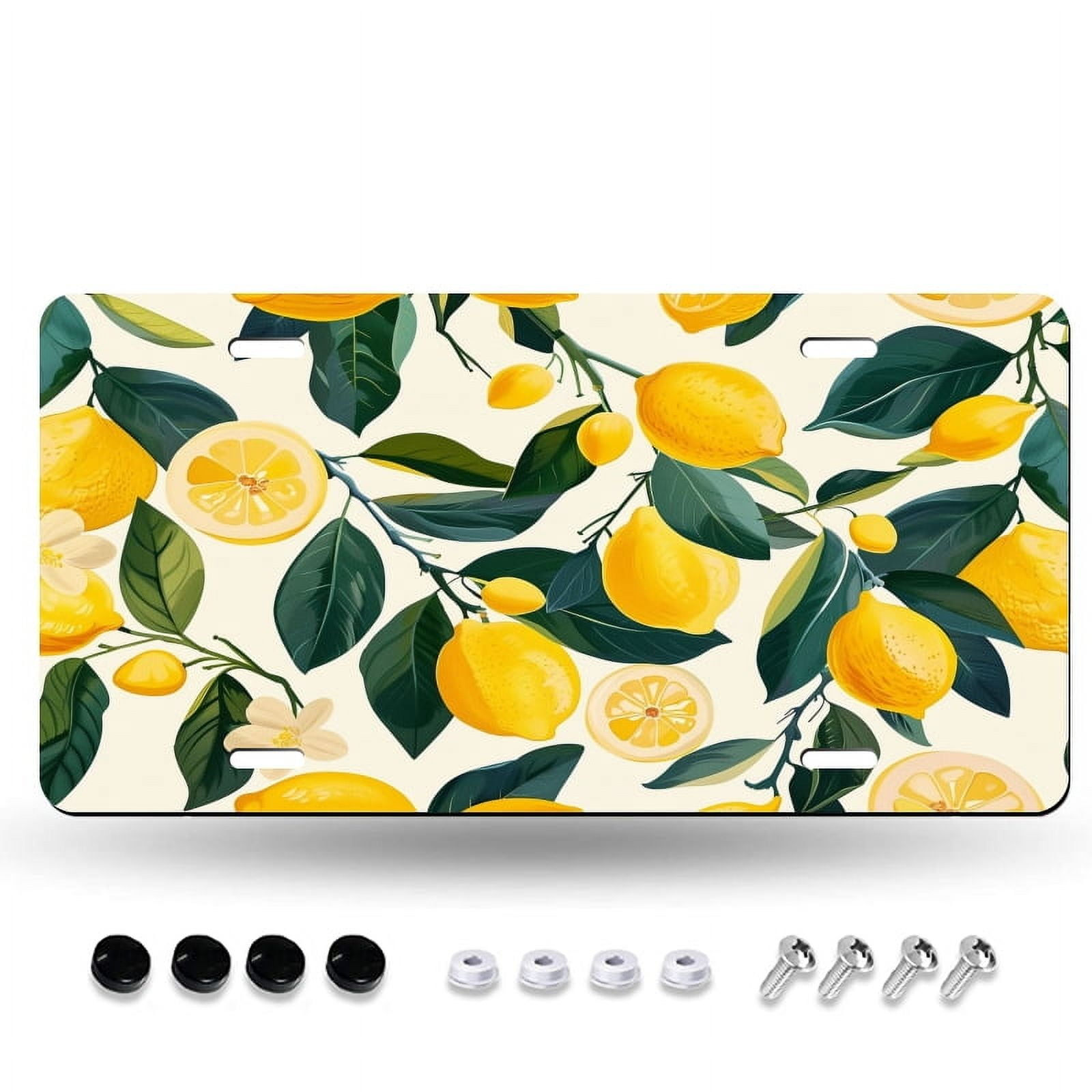 Lemons on a Creamy Canvas with Greenery License Plate Frame, Decorative Novelty License Plate ...