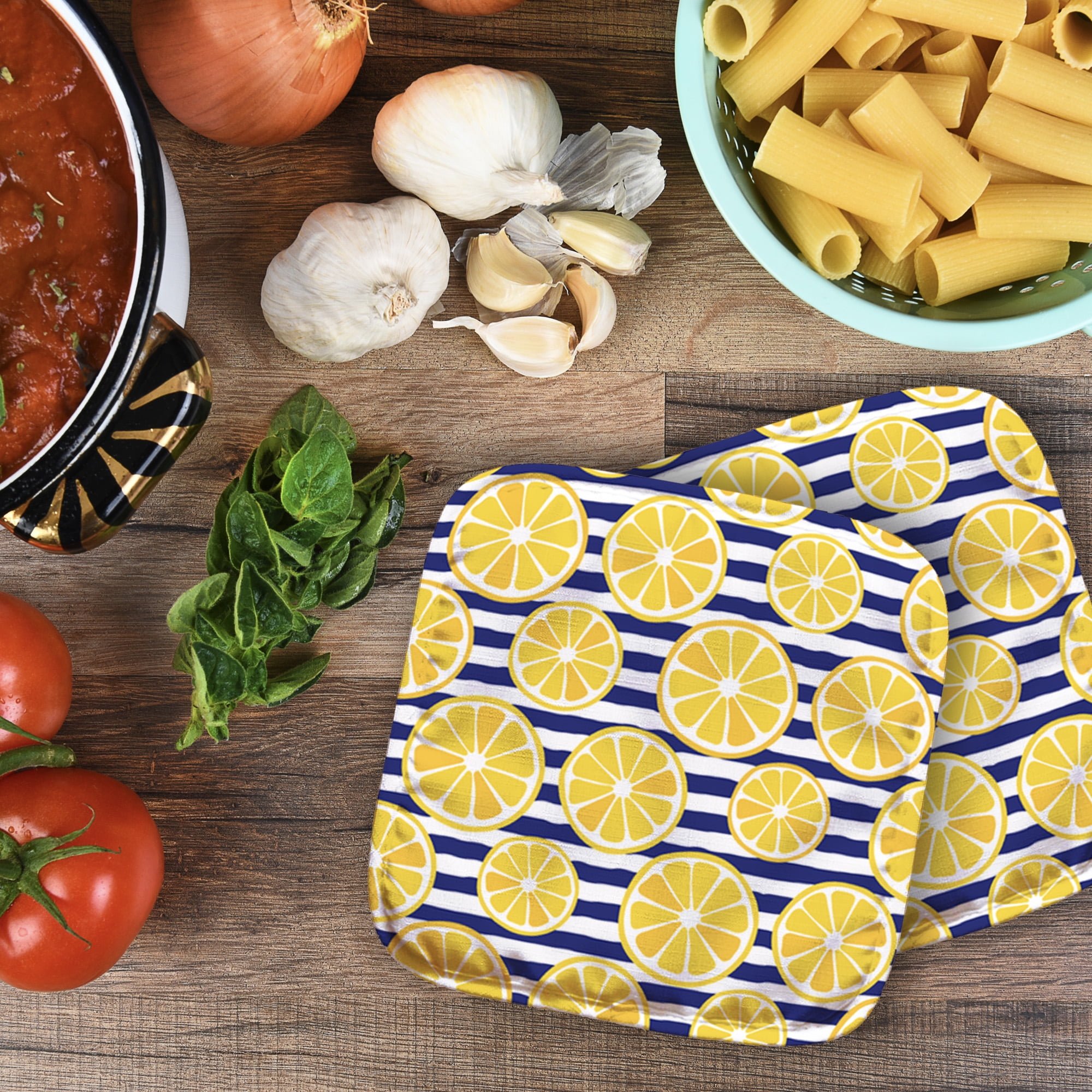 Lemons on blue fade resistant polyester pot holders by Ashton set of 2 ...