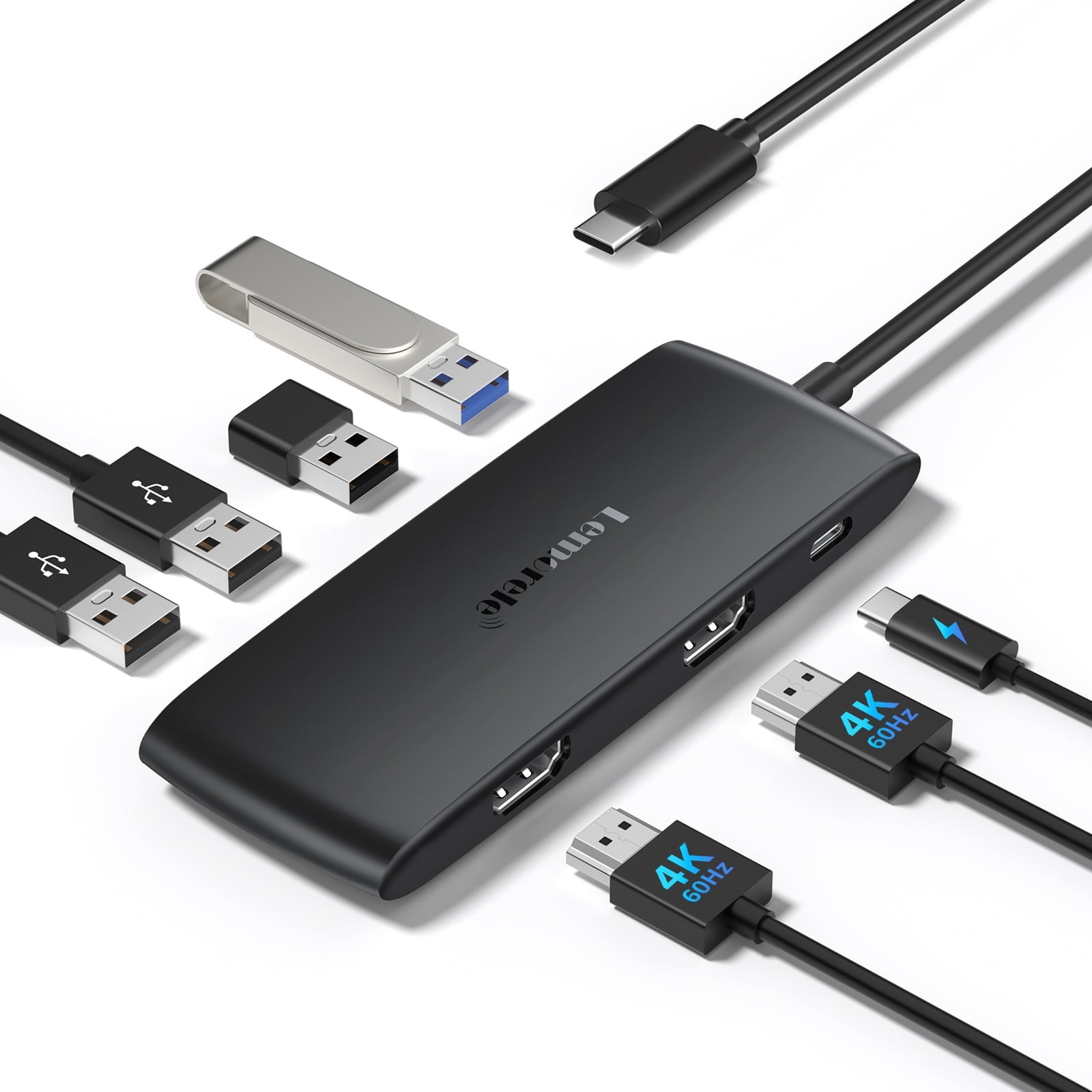 Lemorele 4K 60Hz 7 in 1 Docking Station, USB-C Hub with Dual HDMI ...