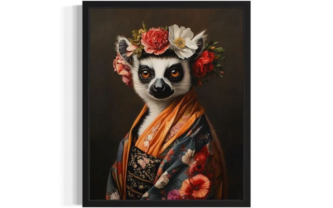 Lemur Animal With Flowers Bathroom Art Print Poster Wall Art Painting ...