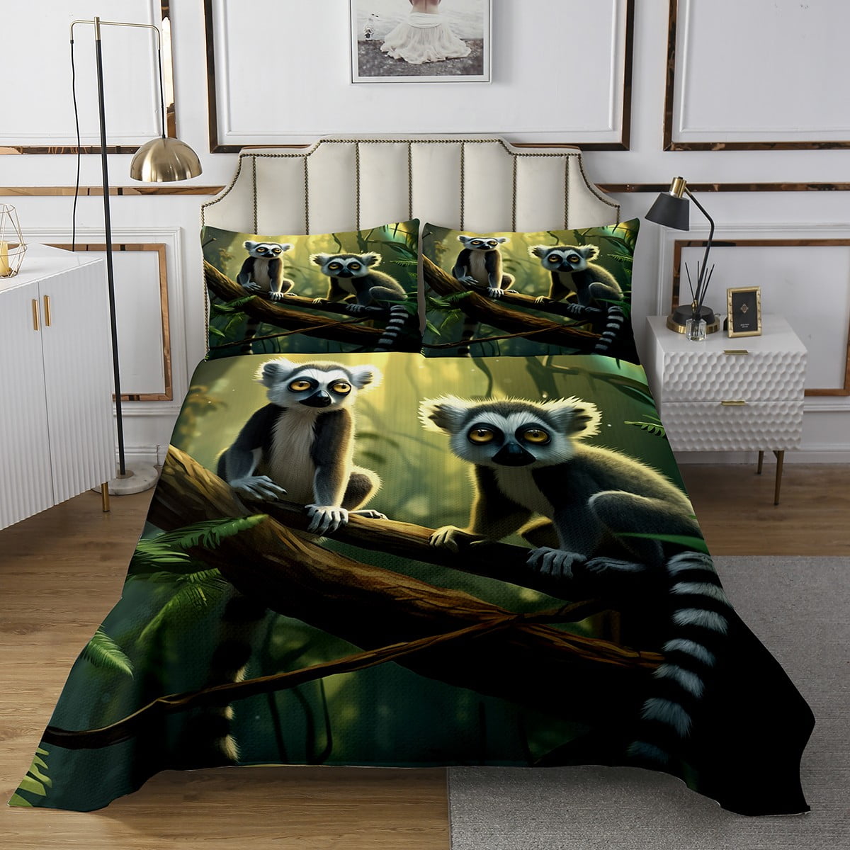 Lemur Coverlet Set Wildlife Animals Quilt Set Cute Raccoon Queen ...