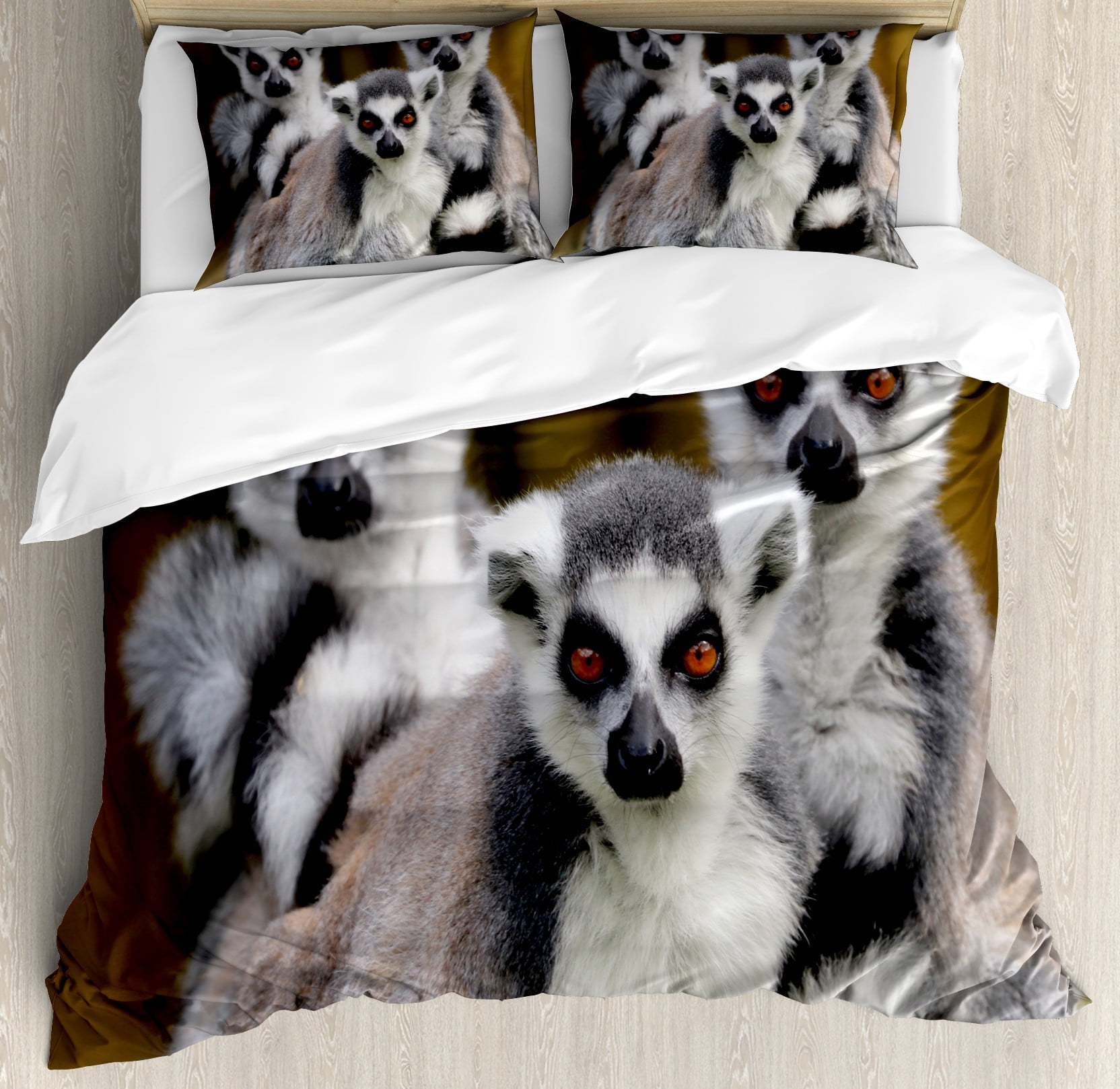 Lemur Duvet Cover Set, Photo of 3 Ring Tailed Wild Animals Watching ...