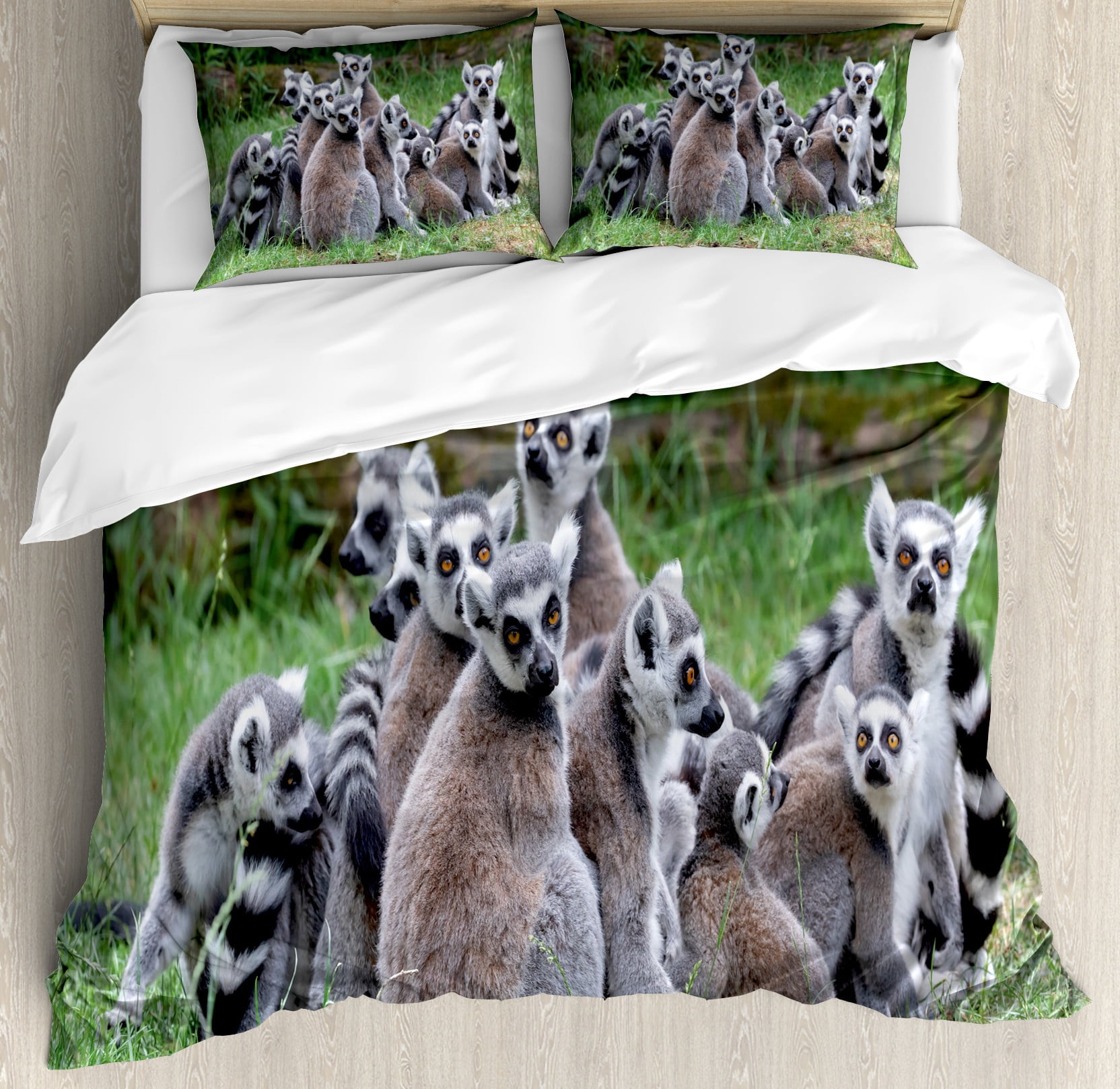 Lemur Duvet Cover Set, Photo of Madagascar Monkey Ring Tailed Flock of ...
