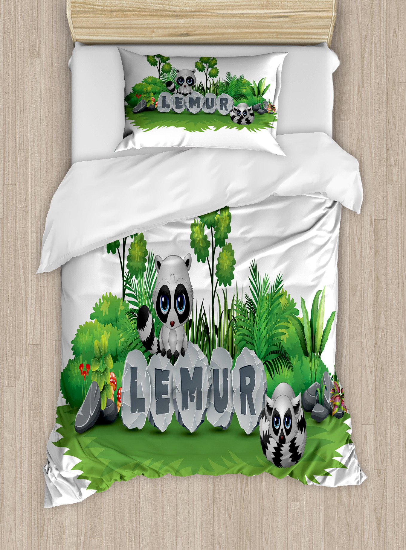 Lemur Duvet Cover Set, Ring Tailed Madagascar Animal Forest Nature ...