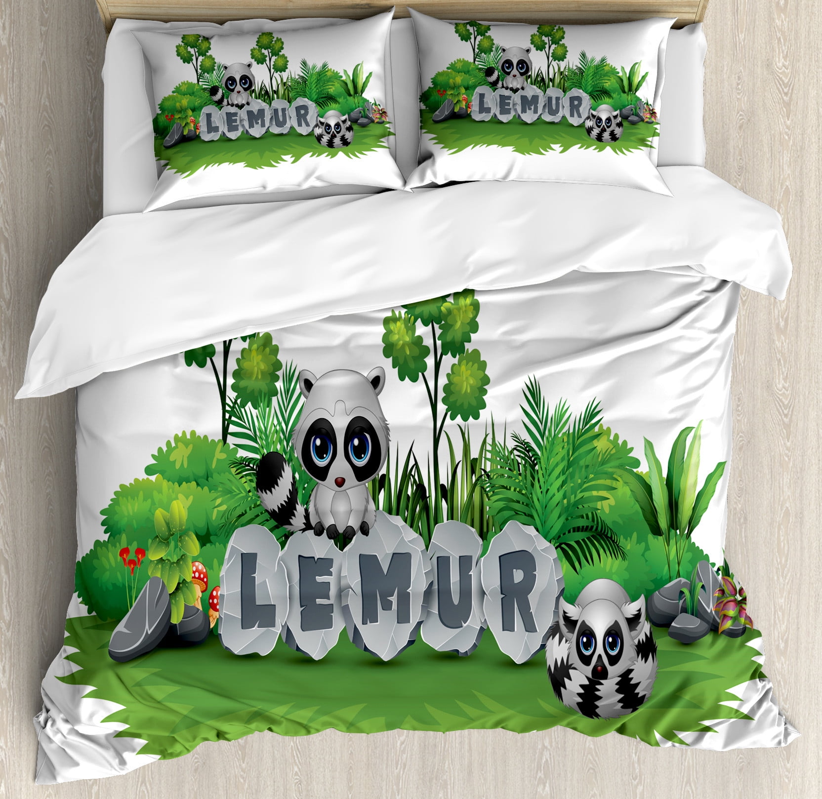 Lemur Duvet Cover Set, Ring Tailed Madagascar Animal Forest Nature ...