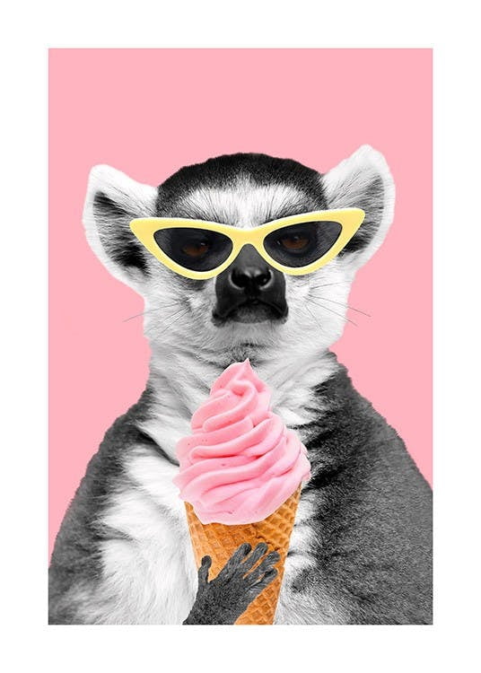 Lemur With Ice Cream Print Wall Art, Modern Wall Decor For Living Room ...