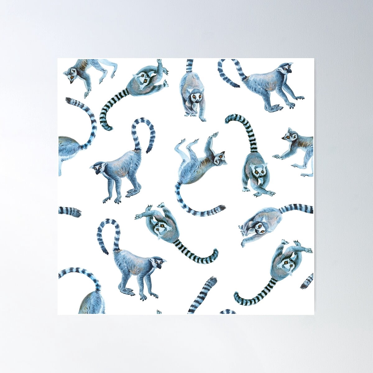Lemurs Watercolor Pattern Poster Wall Art, Modern Wall Decor For Living ...