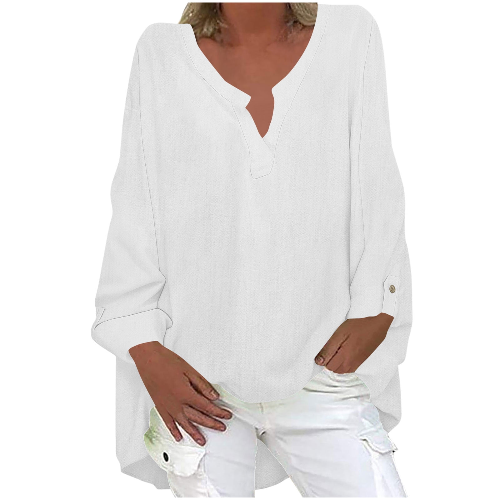 Lenago Autumn Long Sleeve Blouses For Women Wrinkle-Resistant Linen ...