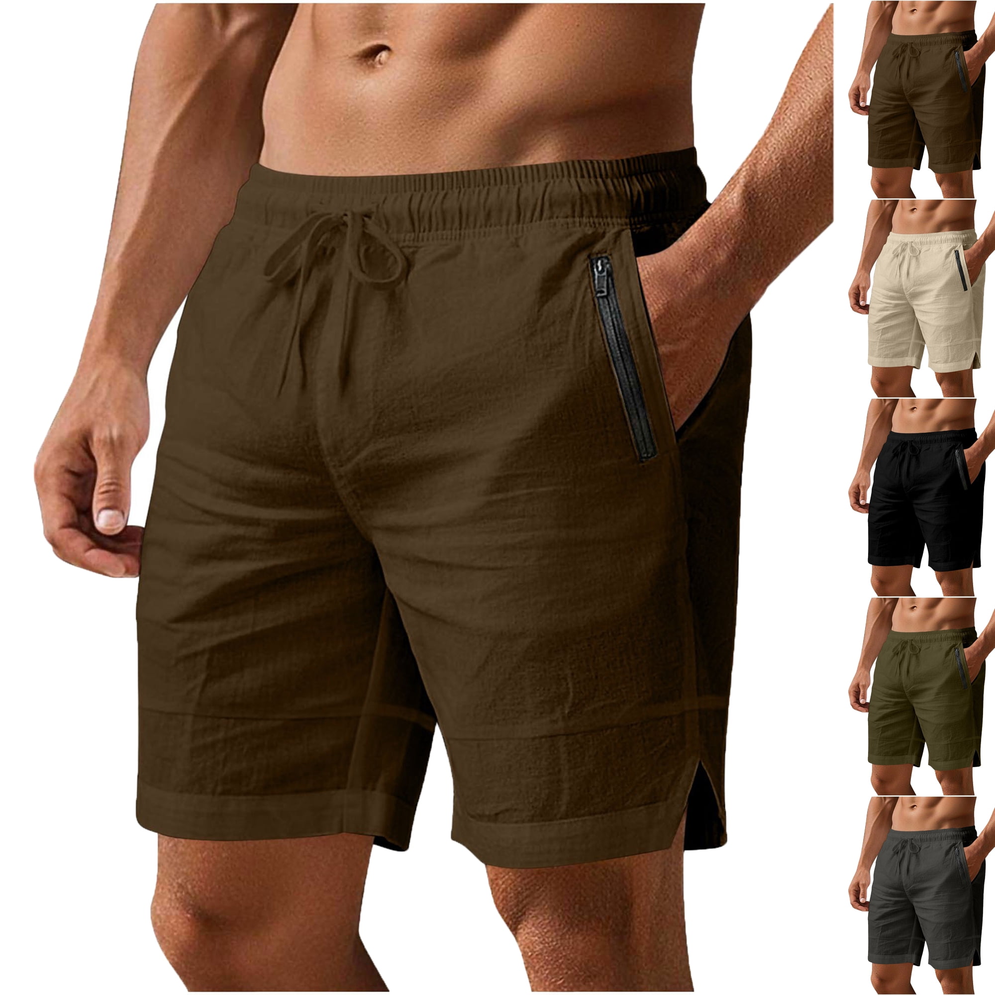 Lenago Cargo Pants for Men Solid Color Shorts Medium Length Drawstring ...