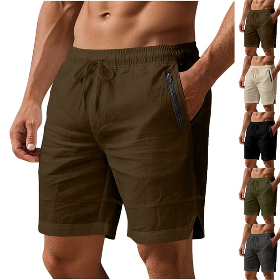 Lenago Cargo Pants for Men Solid Color Shorts Medium Length Drawstring ...