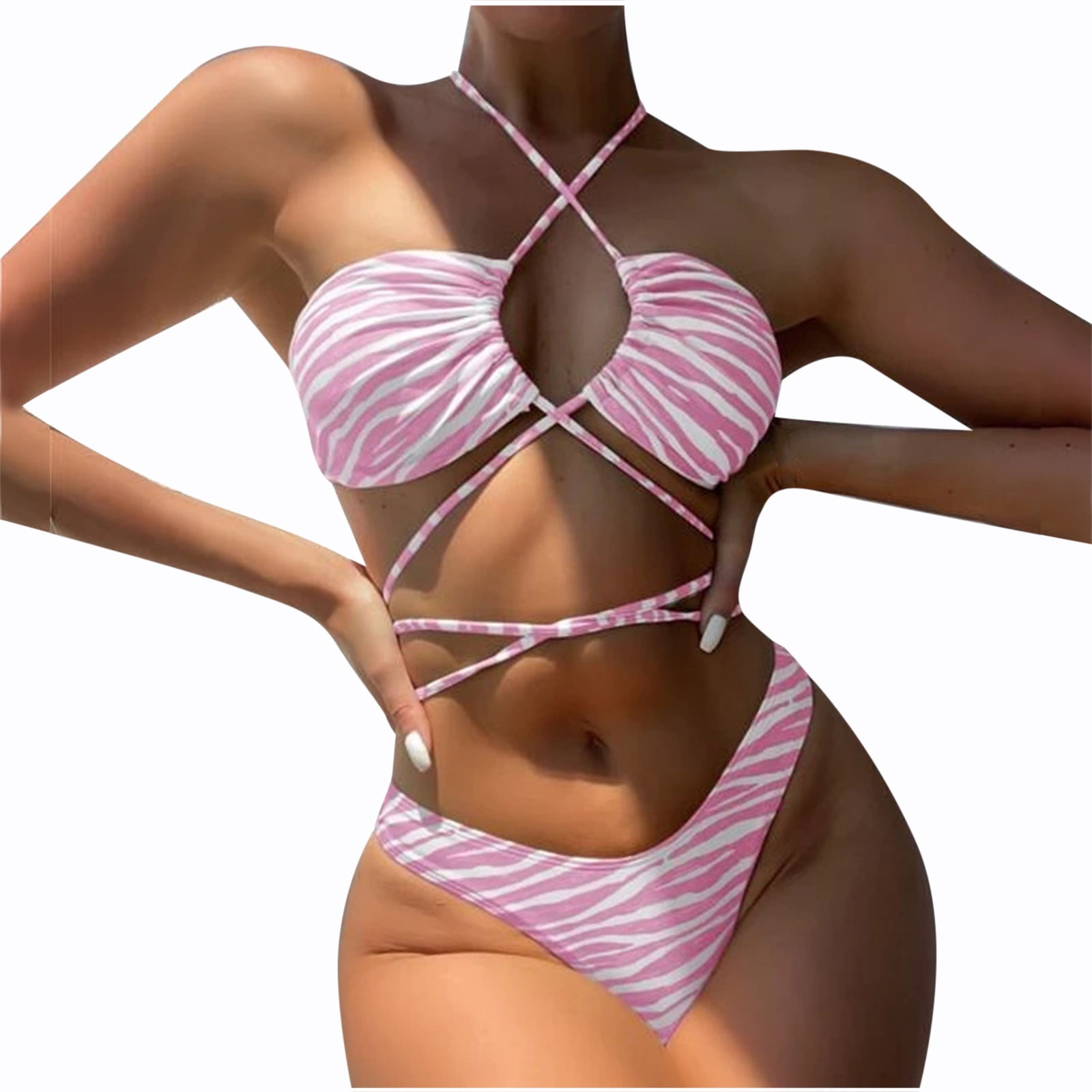 Lenago Fashion Swimsuit For Women Split Swimsuit Show Waist Stripe