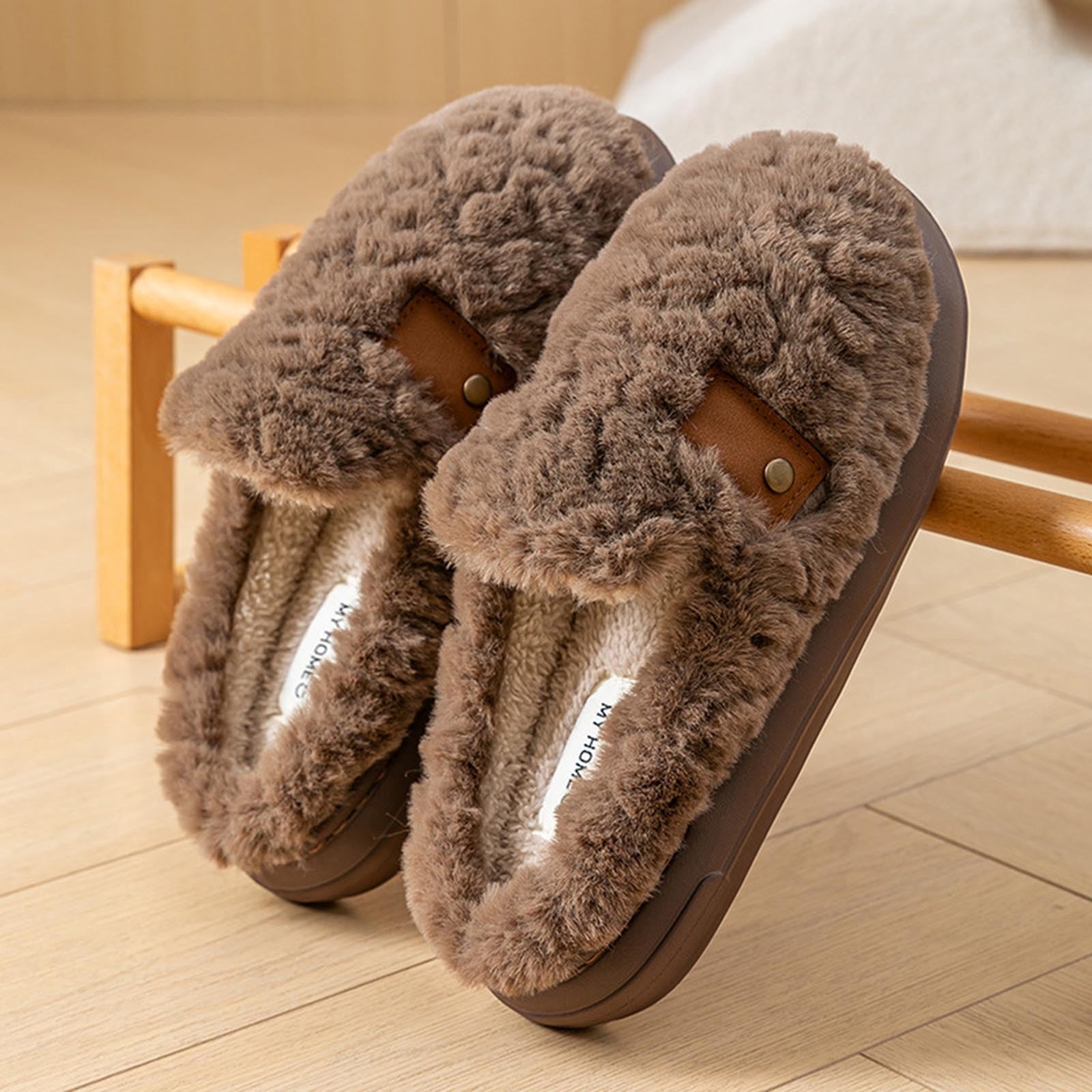 Lenago Fuzzy Slippers for Women Cozy Platform Soft Foam Slippers Indoor ...