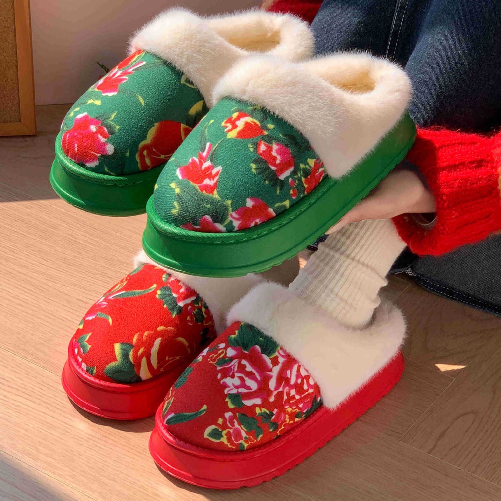 Lenago Fuzzy Slippers for Women Slip On Womens House Soft Sole Slippers ...