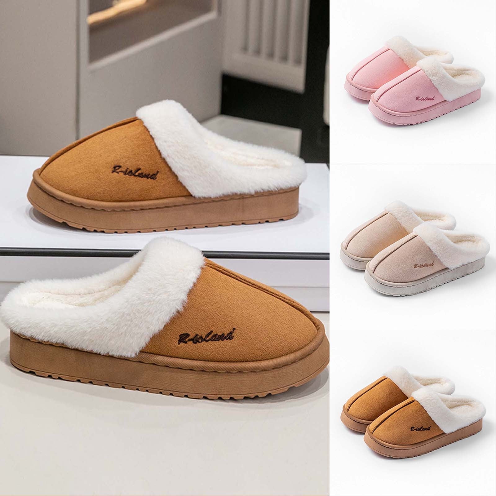 Lenago Fuzzy Slippers for Women Cozy Platform Soft Foam Slippers Indoor ...