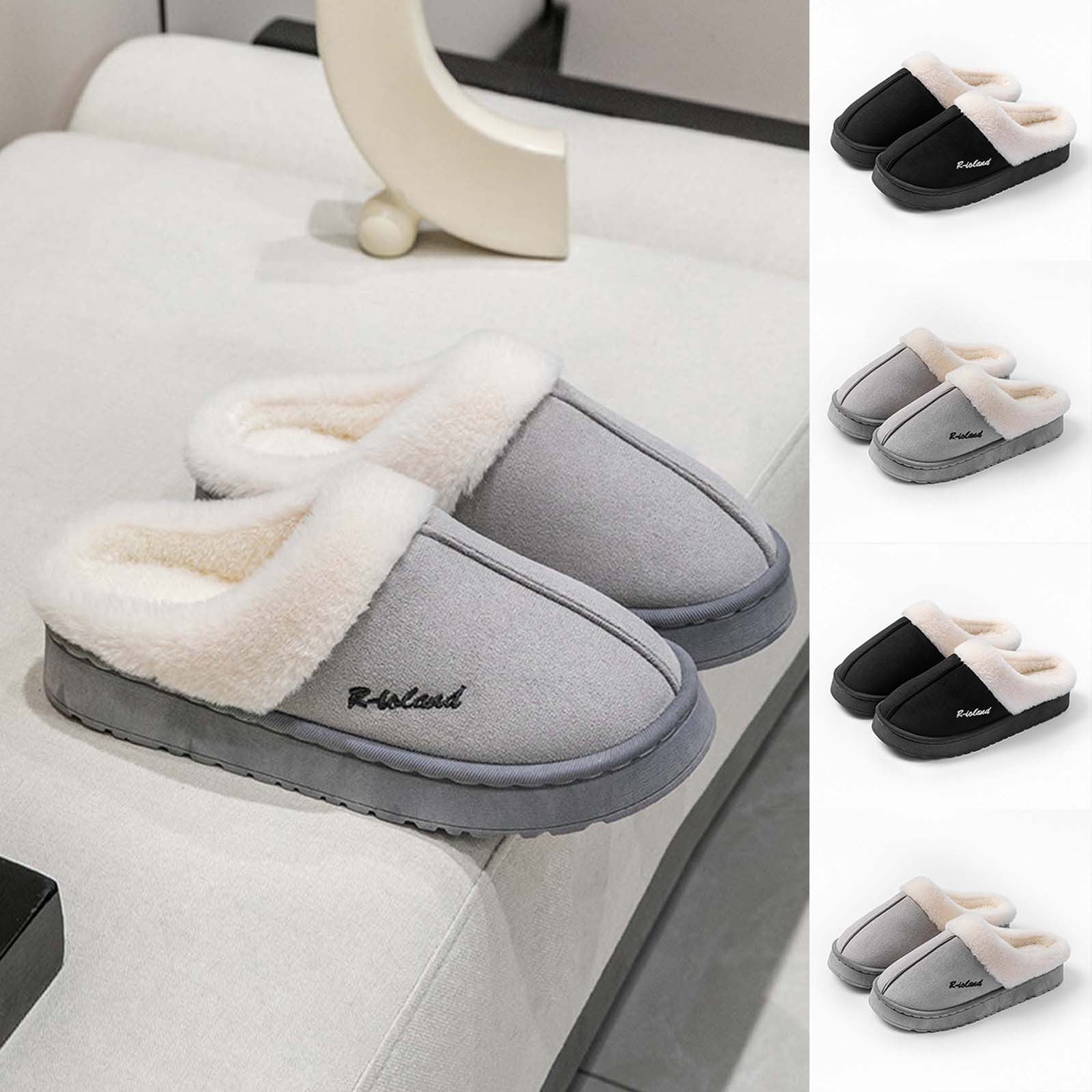 Lenago Fuzzy Slippers for Women Cozy Quilted Comfortable Soft Foam Faux ...
