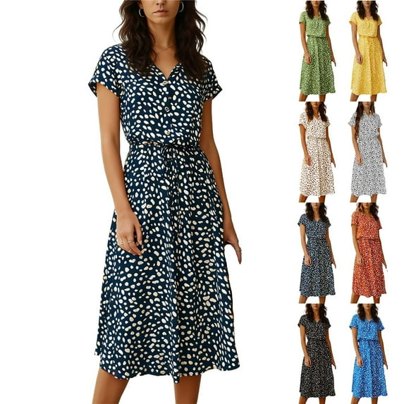 Lenago Long Dresses for Women Casual Midi Dress Elegant Crew Neck Dress ...