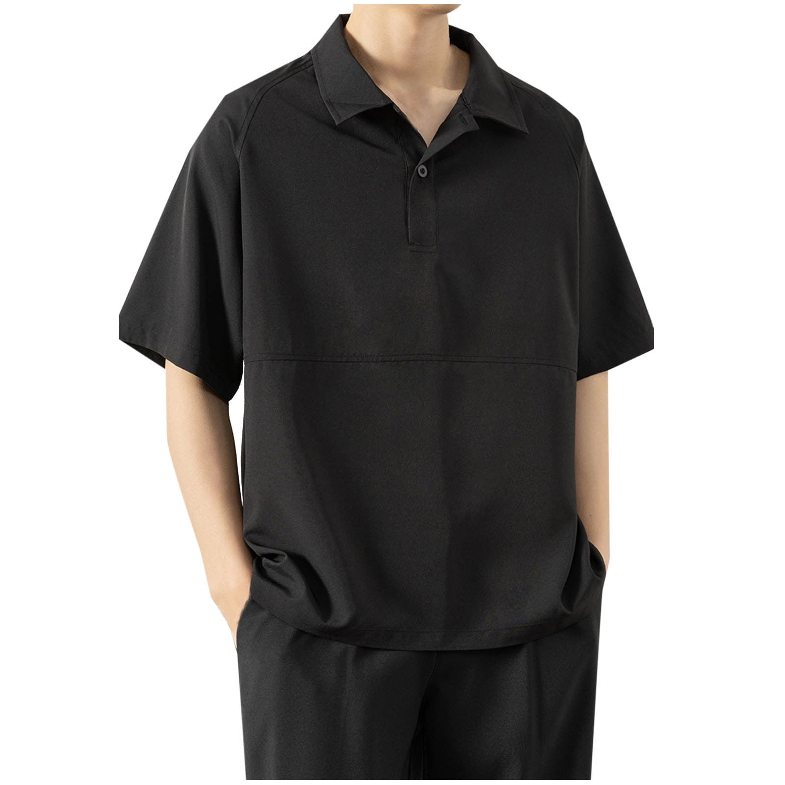 Lenago Mens Button Down Shirt Button Solid Color Lapel Loose and ...