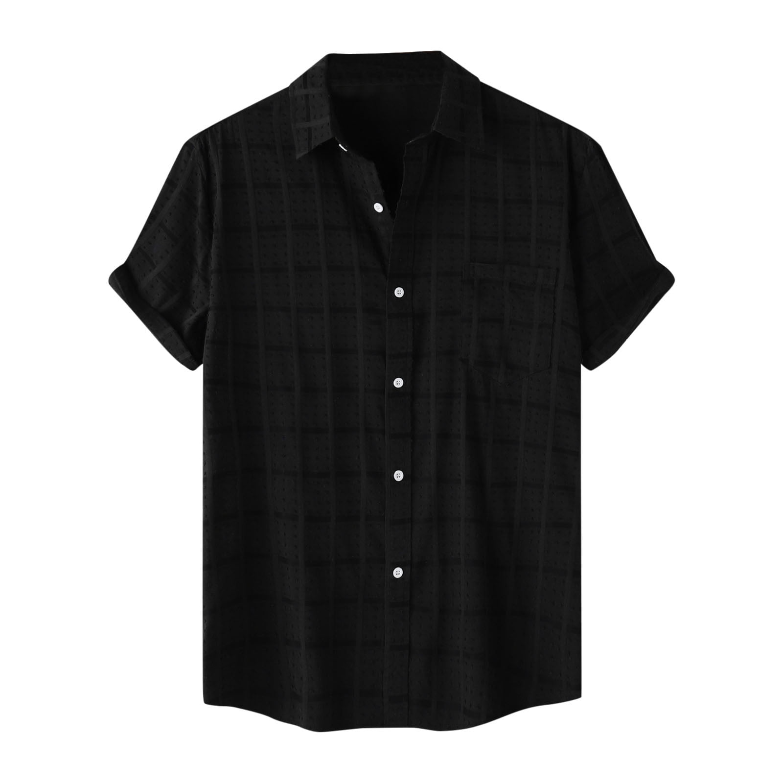 Lenago Mens Button Down Shirt Casual Solid Turndown Short Sleeve Button ...