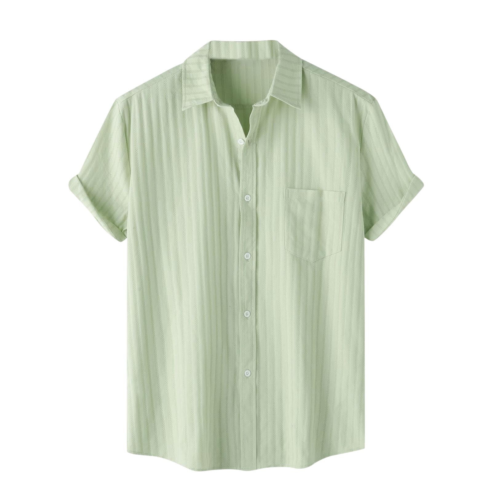 Lenago Mens Button Down Shirt Casual Solid Turndown Short Sleeve Button ...