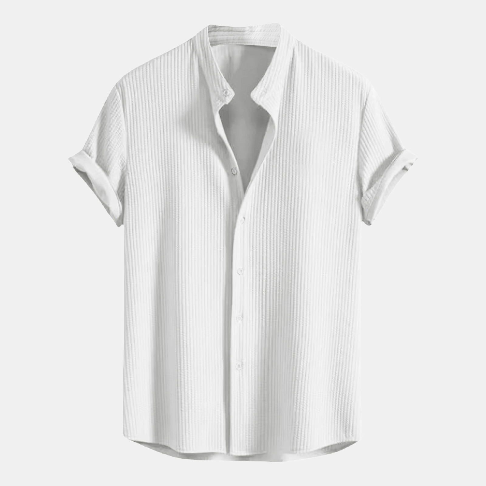 Lenago Mens Casual Shirts Fashionable Solid Color Stand Up Collar Short ...