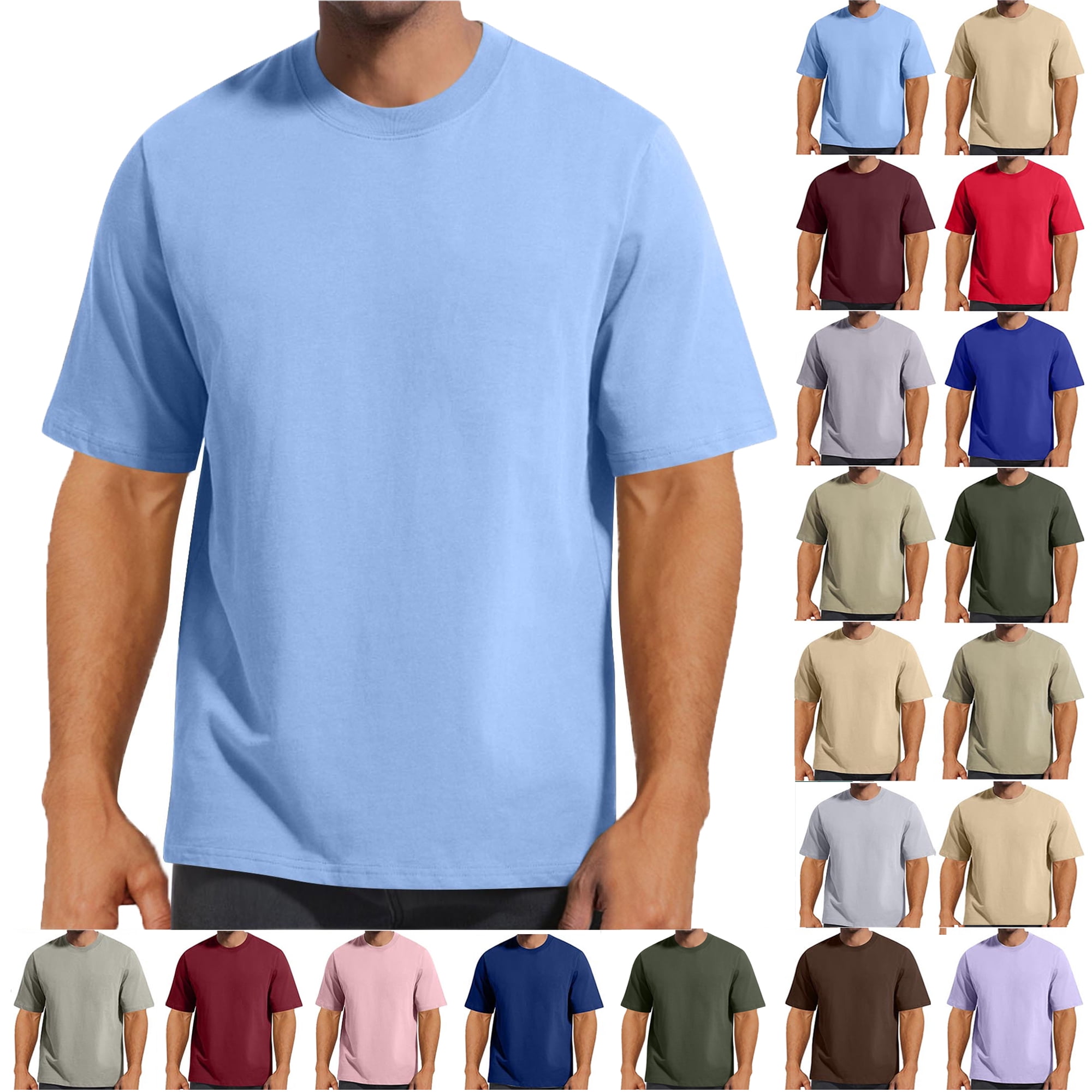 Lenago Mens Shirts Solid Color Short Sleeveless Sky Blue 10(XL) Tops ...
