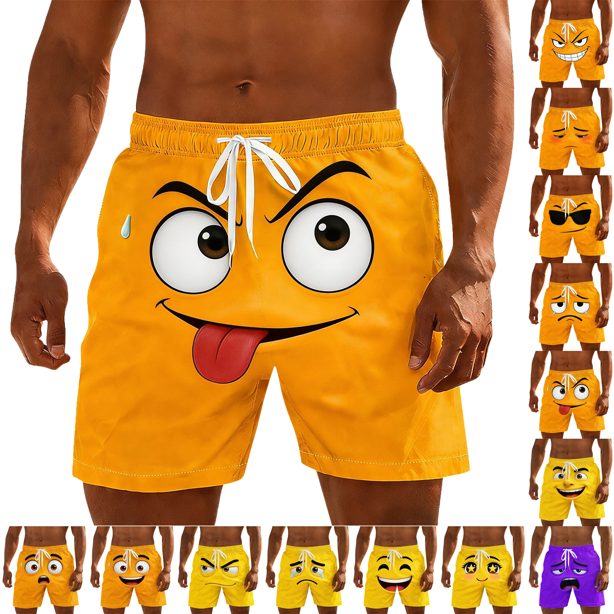 Lenago Mens Shorts Swim Trunks Ai-Funny Faces Short with Pockets Summer ...