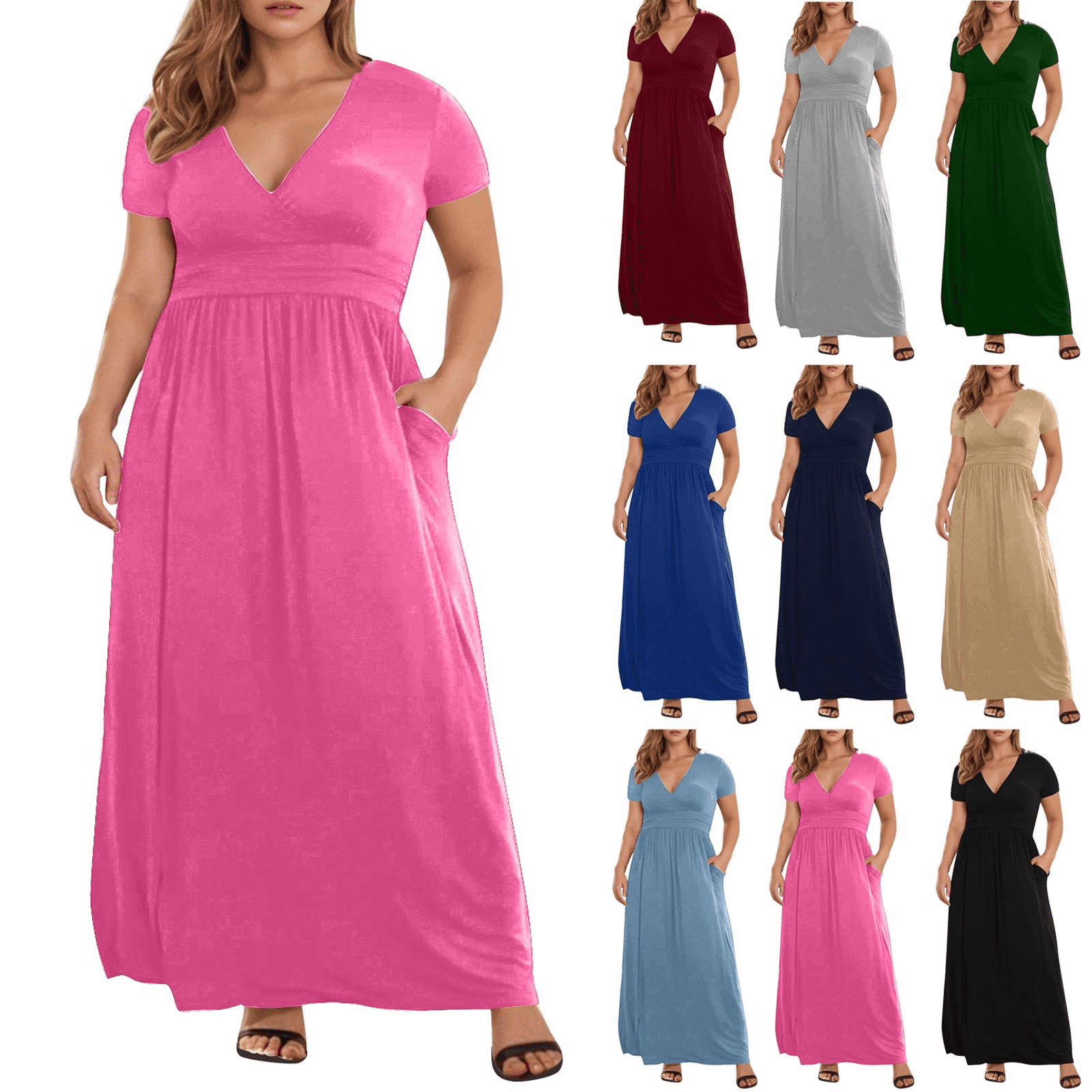 Lenago Plus Size Summer Dresses for Women 2025 Maxi Dress V-Neck Short ...