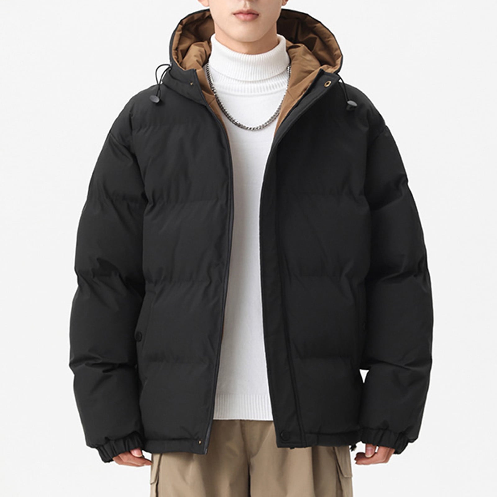 Lenago Quilted Jackets For Men With Hoods Joint Color Long Sleeve ...