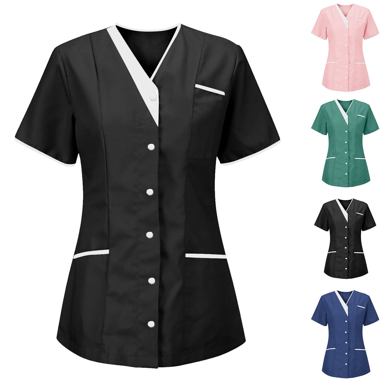 Lenago Scrubs for Women Nurses Button Up Tunic Uniform Clinic V Neck ...