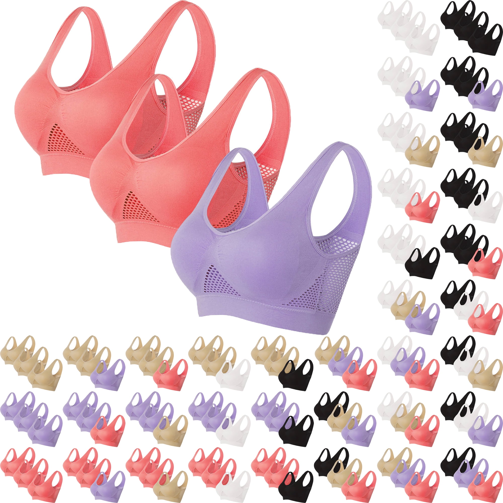 Lenago Sports Bras for Women 3pcs Seamless Sports Bra Wirefree Yoga Bra ...