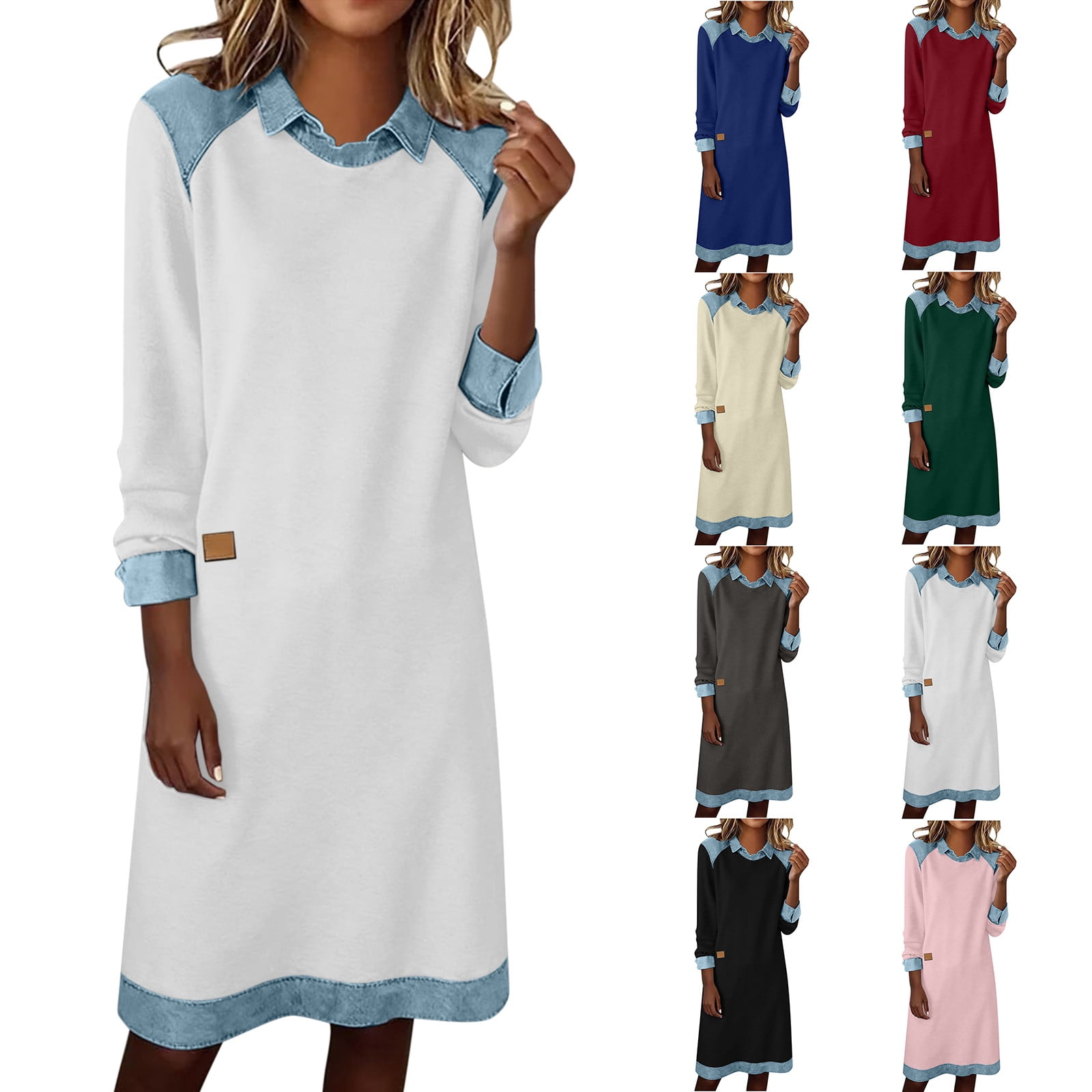 Lenago Summer Dresses for Women Crew Neck Solid Color Dresses with ...