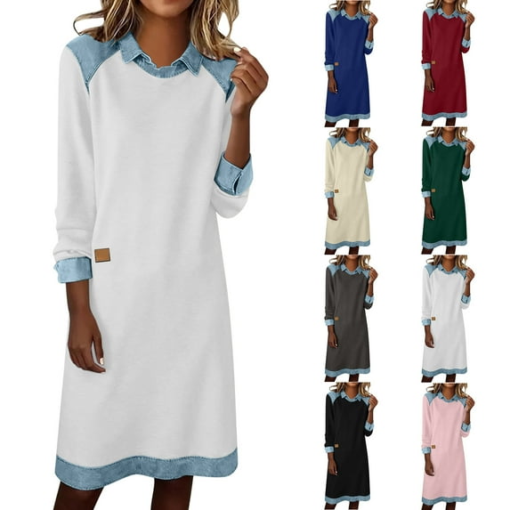 Lenago Summer Dresses for Women Crew Neck Solid Color Dresses with ...