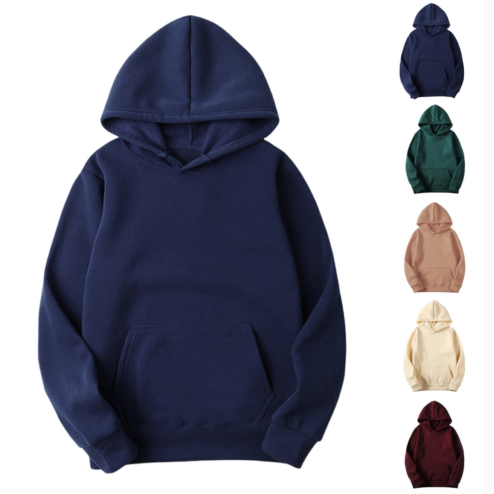 Lenago Sweatshirt for Women Basic Hoodies Plus Size Casual Solid Long Sleeve Loose Hooded ...