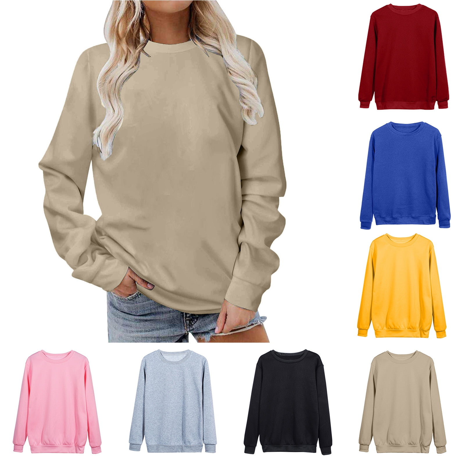 Lenago Sweatshirts Women Long Sleeves Casual Shirts Color Round Neck ...