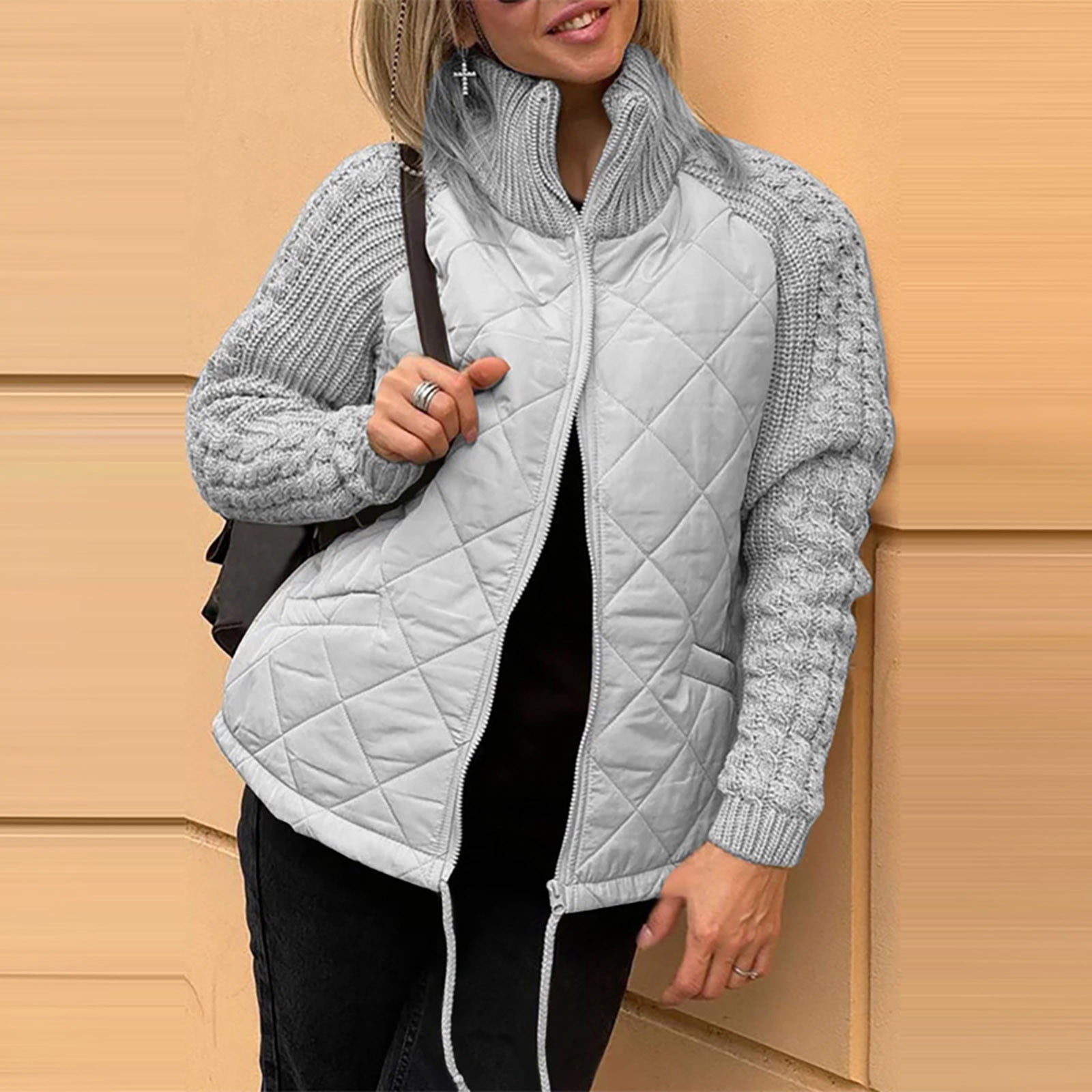 Lenago Winter Jackets For Women Waffle Plaid Jacket Lightweight Solid ...