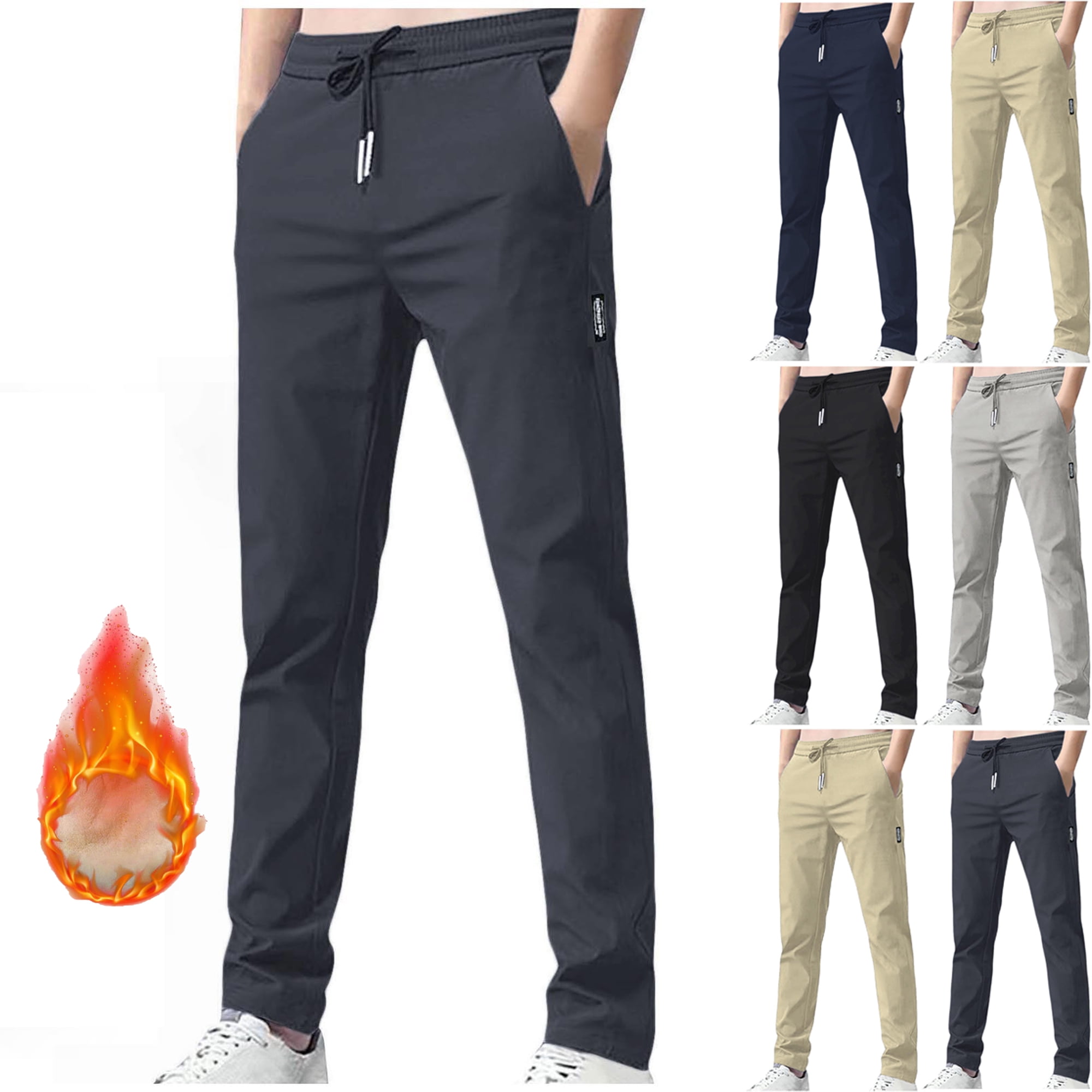 Lenago Winter Men's Pants Thermal Pants Fleece Lined Bottom with Side ...