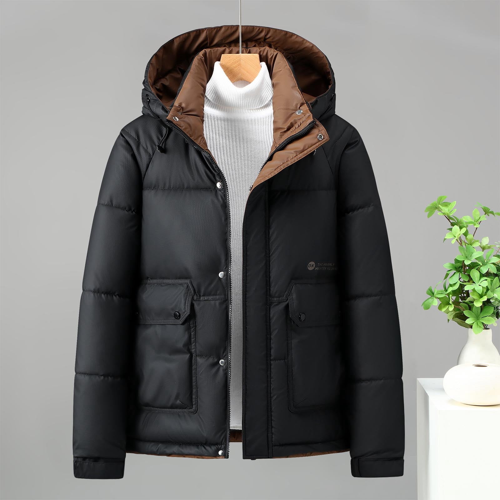 Lenago Winter Quilted Jackets For Men Solid Color Puffer Jacket With ...