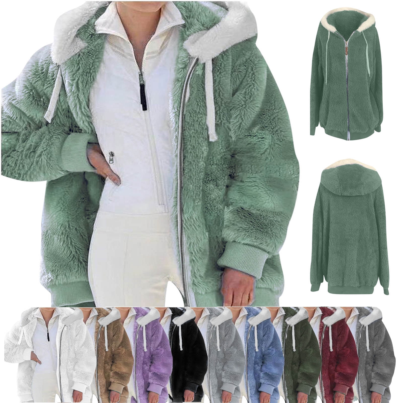 Lenago Women Fleece Hoodie Sweatshirt Plus Size Fashion Zipper V-Neck ...