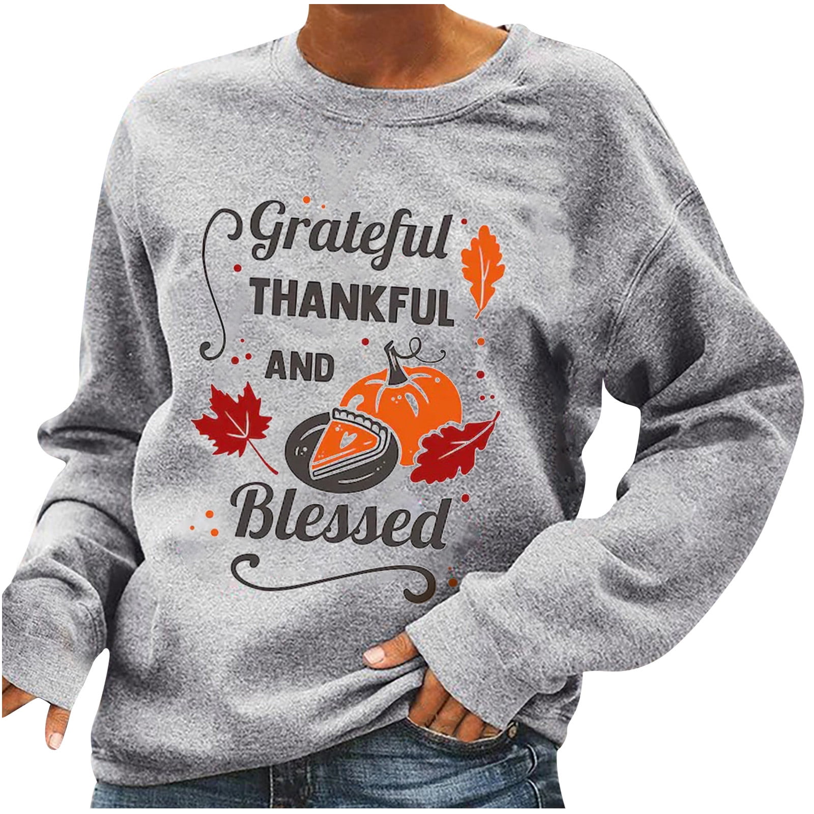 Lenago Women Thanksgiving Day Printed Pullover O-Neck Long Sleeve ...