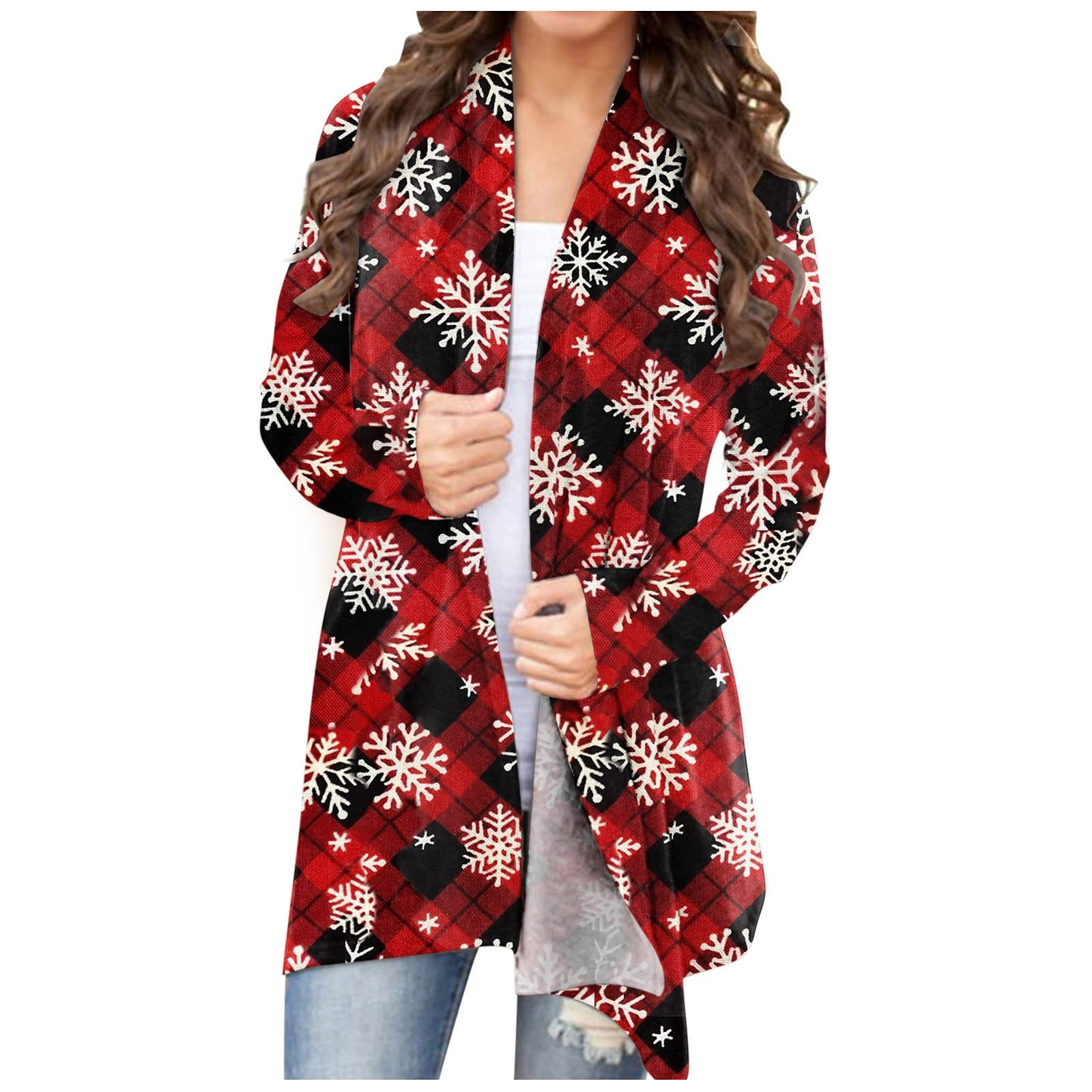 Lenago Women's Christmas Cardigan Santa Claus Print Cardigan Long ...