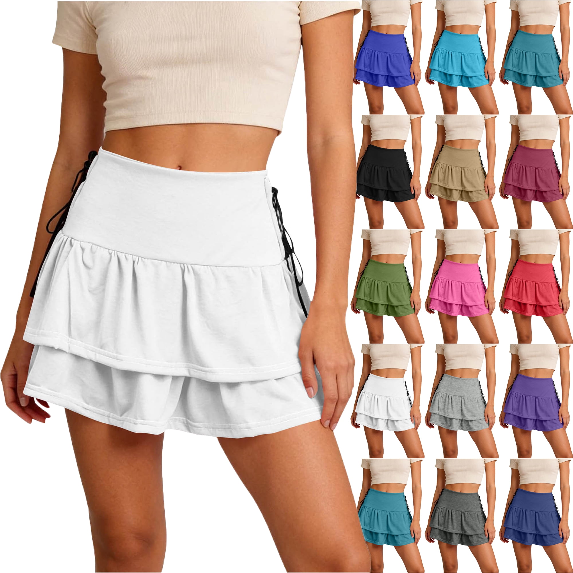 Lenago Women's Dance Gradient Layered Midi Skirt Linen dynamic Fashion ...