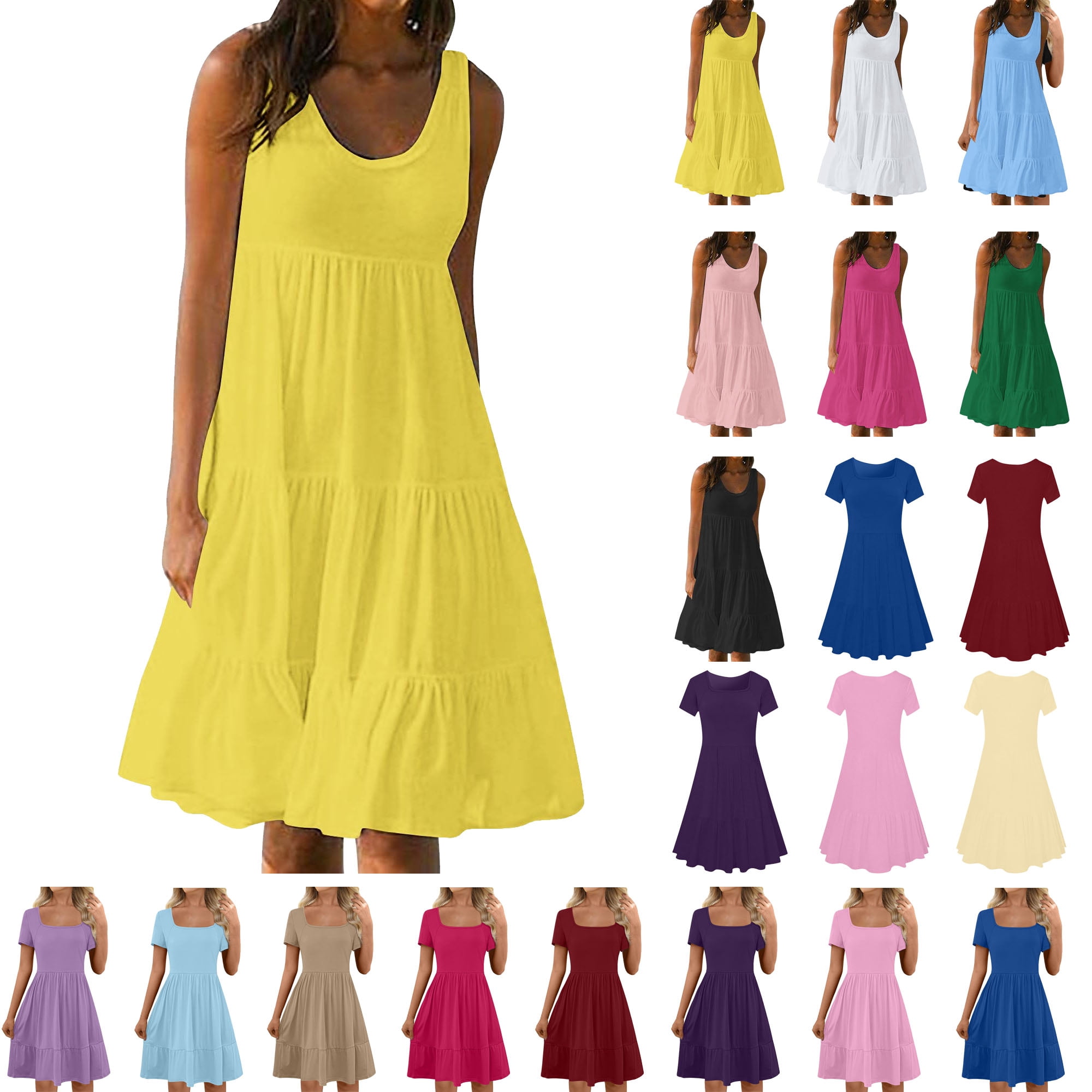 Lenago Women's Plus Size Solid Color Sleeveless Summer Dress for Beach ...