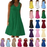 Lenago Plus Size Women's Summer Dress, Fashionable Sleeveless Solid ...